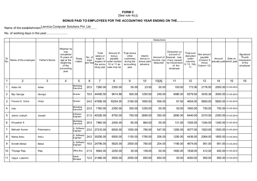 Bonus Form-C - Lenvica HRMS