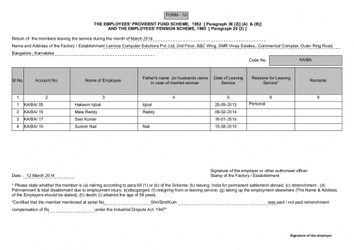 PF Form-10 - Lenvica HRMS